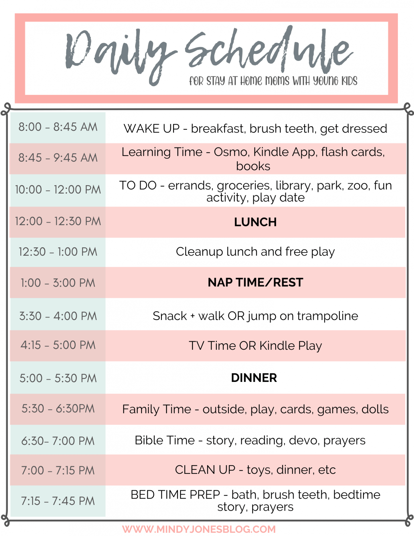 Creating A Daily Stay-At-Home-Mom Schedule That Works | Mindy Jones Blog